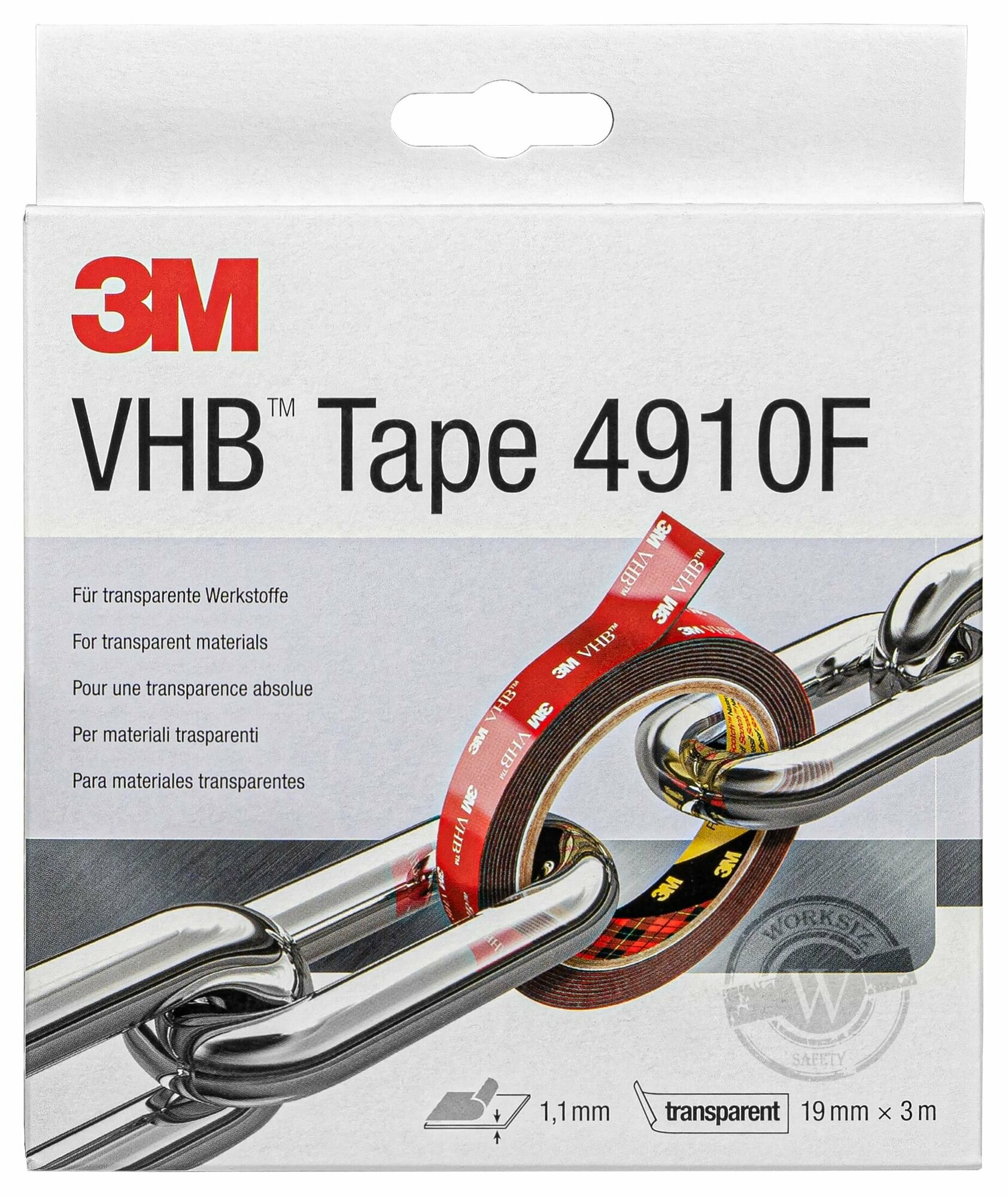 Клейкая двухсторонняя акриловая монтажная лента 3M™ VHB™ 4910F 19 мм х 3 метра / прозрачная