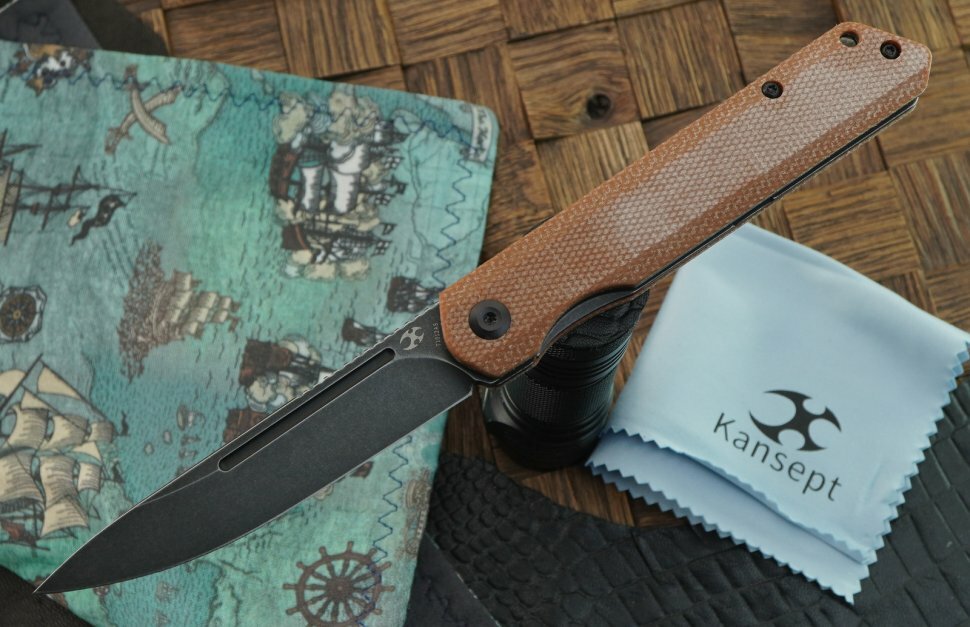 Складной нож Kansept Knives Prickle, сталь 154CM, рукоять коричневая микарта/сталь