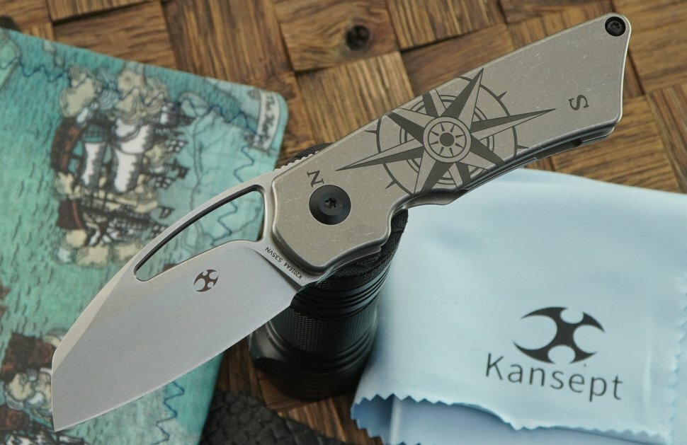 Складной нож Kansept Knives Goblin, сталь CPM S35VN, SW, рукоять серый титан/компас