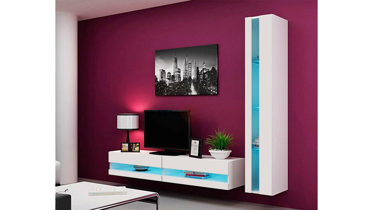 Гостиная Виго нью 8 Белый Фасадный 0101 NEW 220x42x180 см, Фиеста