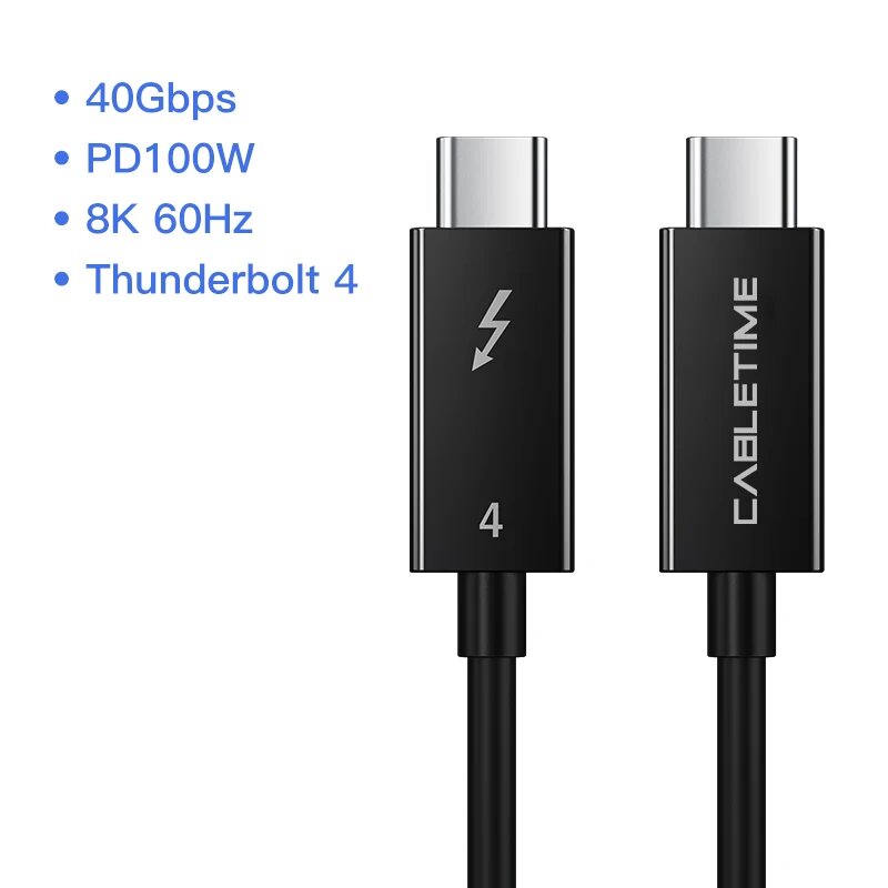 Кабель CABLETIME Thunderbolt 4 USB4 Type-C To Type-C, 8K, 60 Гц, PD100W, 40 Гбит/с, Быстрая Зарядка
