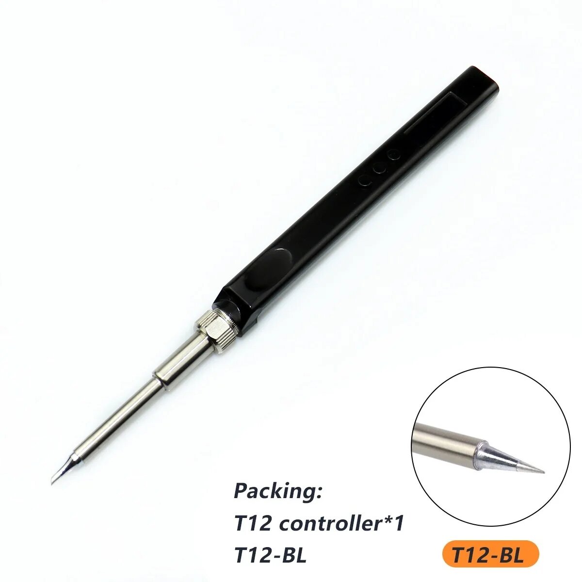 Мини паяльник T12 OLED 72Вт с насадкой T12-BL