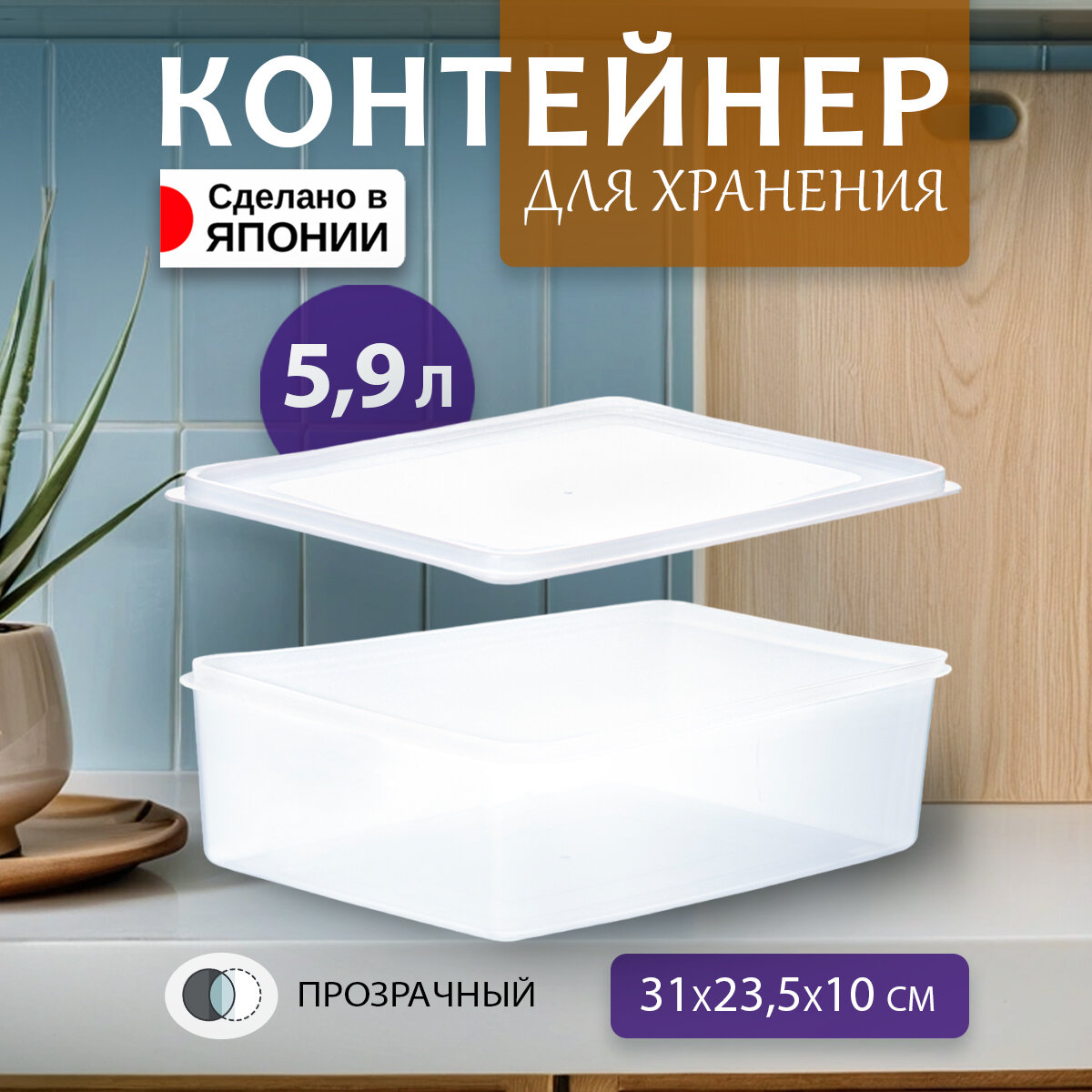 Контейнер для хранения органайзер пластиковый с крышкой 5,9 л 31х23,5х10 см Tonbo