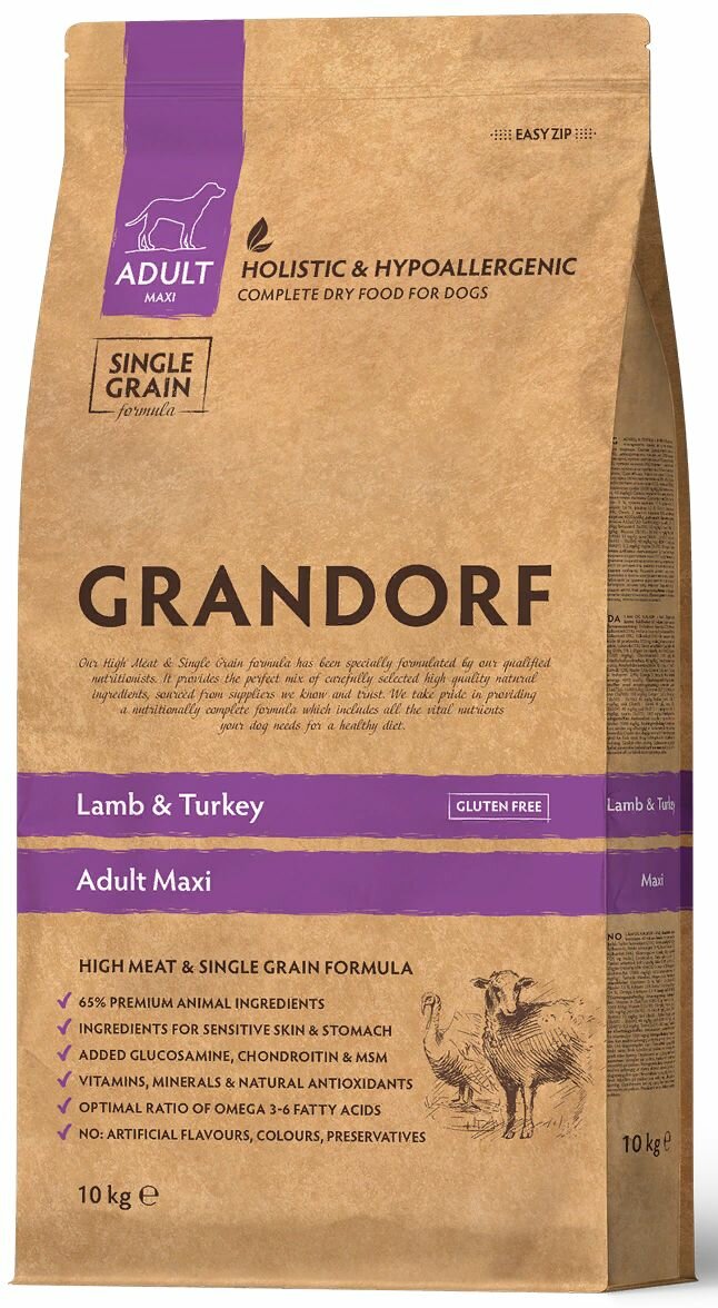 Сухой корм GRANDORF Dog Lamb & Turkey Maxi для собак крупных пород, ягненок с индейкой 10кг