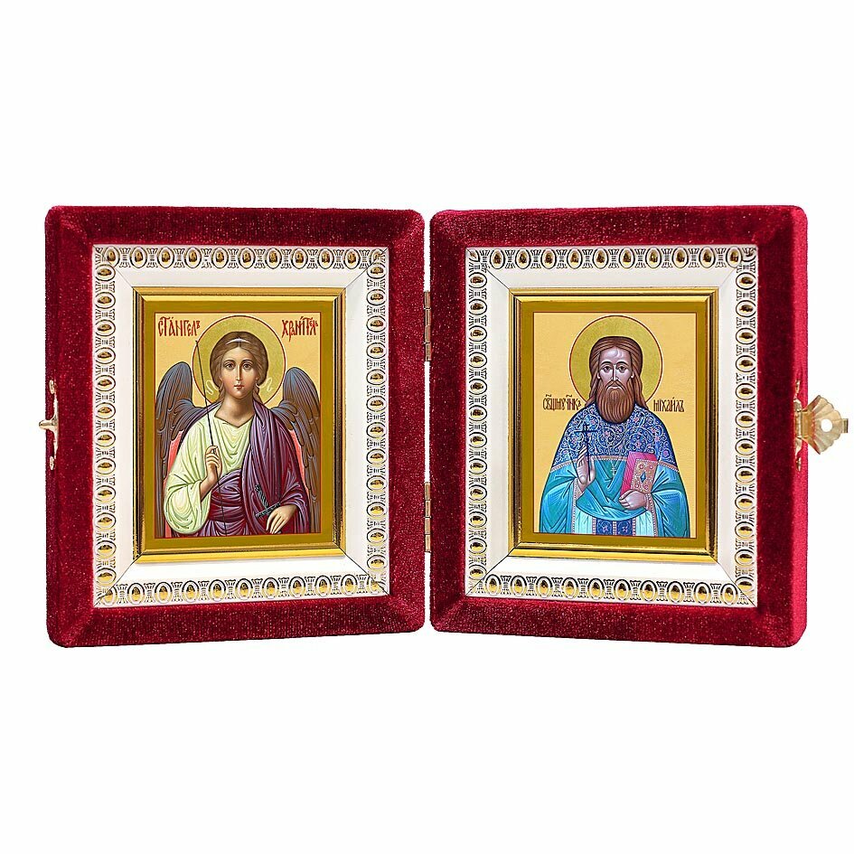 Складень именной "Священномученик Михаил Абрамов - Ангел Хранитель", размер ликов 6*7,5 см
