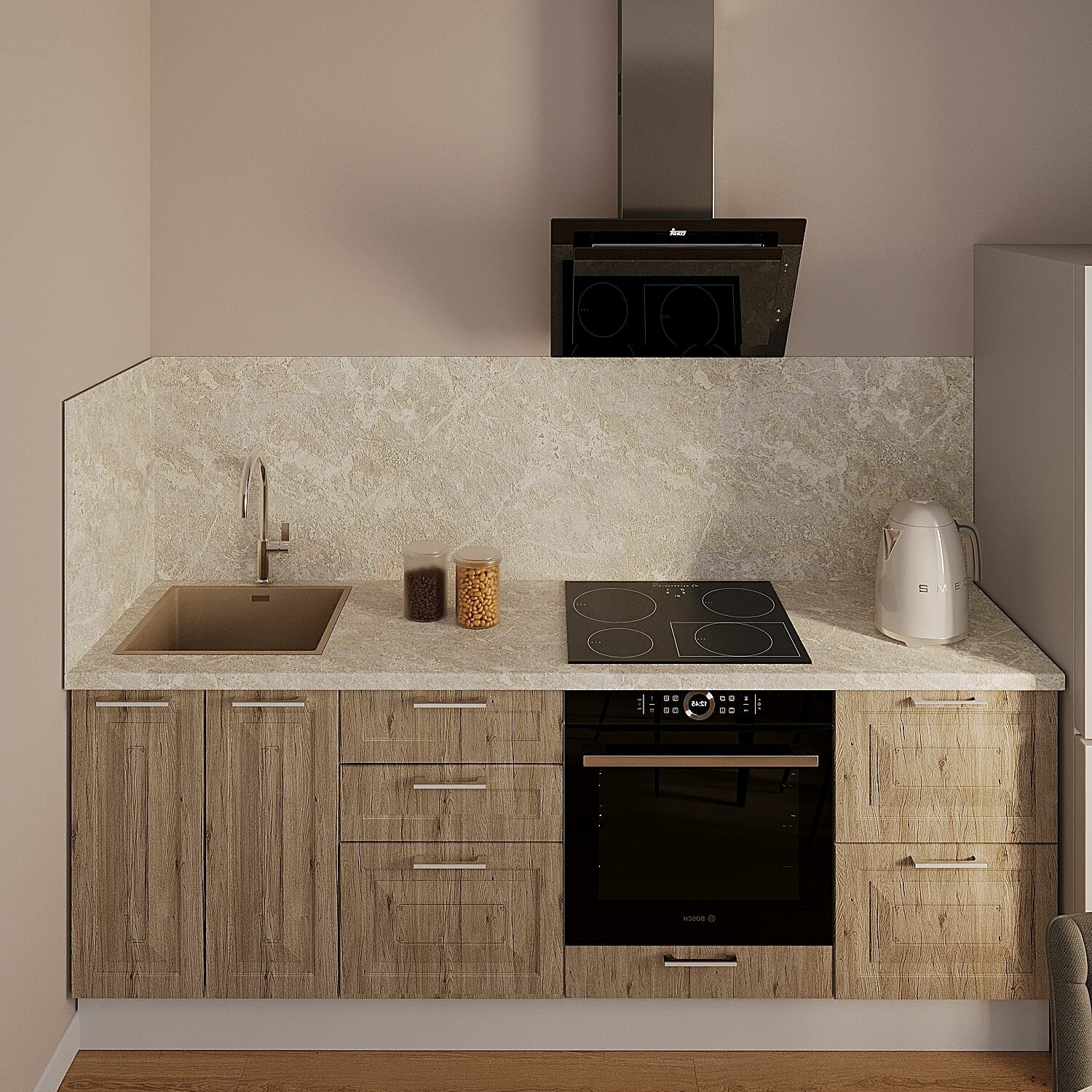 Кухонный гарнитур нижние модули МДФ 2,2 м, Рустик натур/Белый