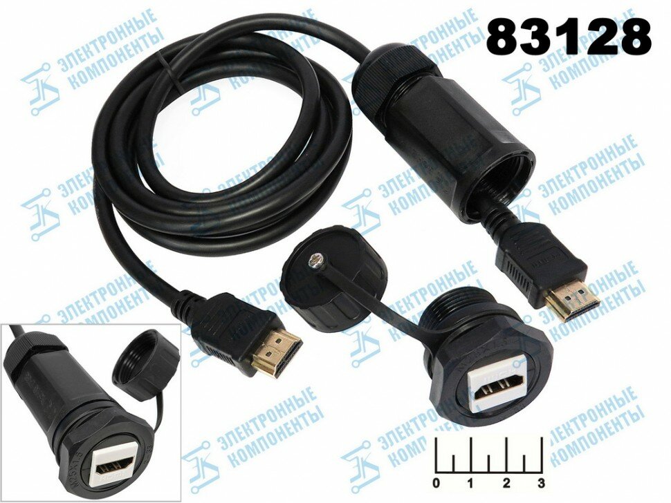 Переходник HDMI 2 гнезда с крышкой в панель влагозащищенный + шнур HDMI-HDMI 1.5м M25USBZ1-3.0G-1M