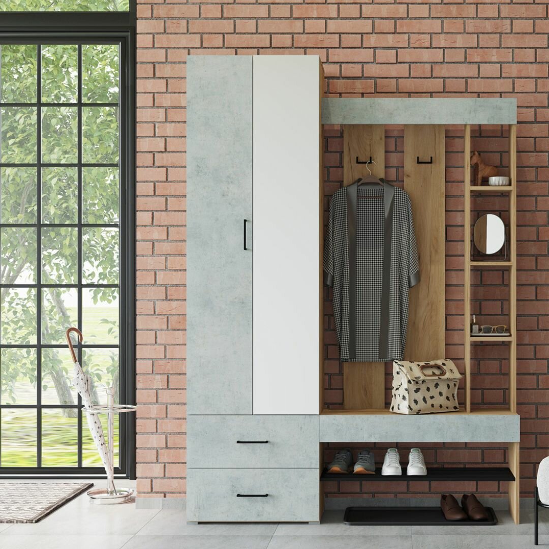 Прихожая Горизонт "Домино-1500", минимализм, дуб крафт, бежевый, ЛДСП