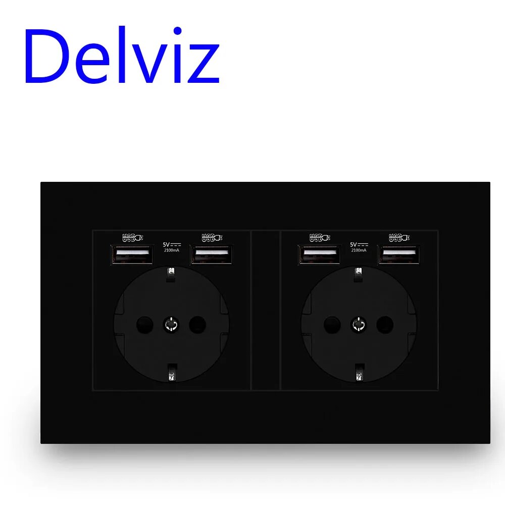 DELVIZ Настенная USB-розетка Black (4 usb) черная
