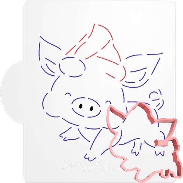 Трафарет для мастики/марципана Поросенок в колпаке 11 см, с вырубкой М476 (Набор из 3 шт.)