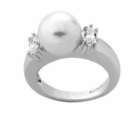 Кольцо, серебро, 925 проба, родирование, жемчуг