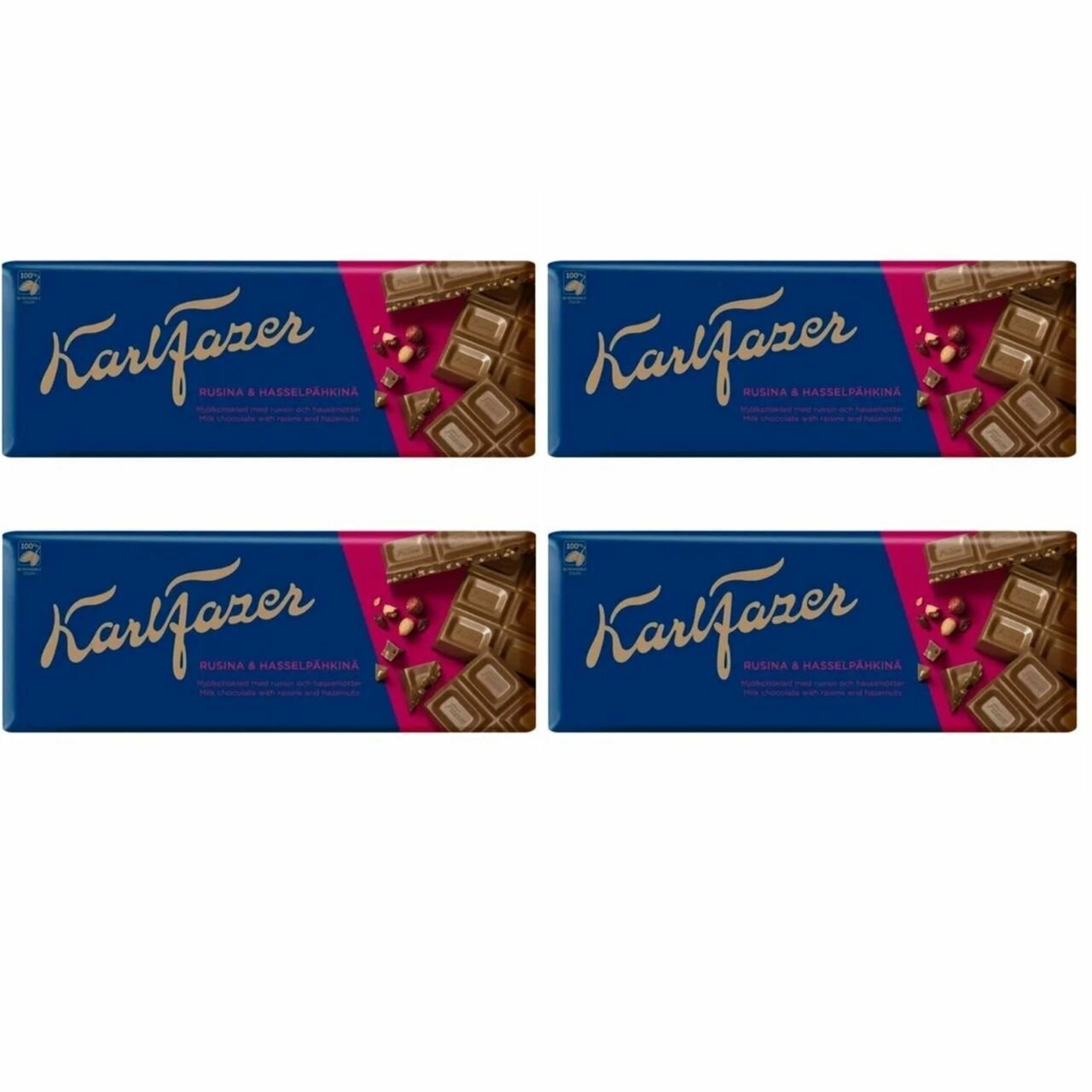 Karl Fazer молочный шоколад с изюмом и фундуком, 4 шт по 200г