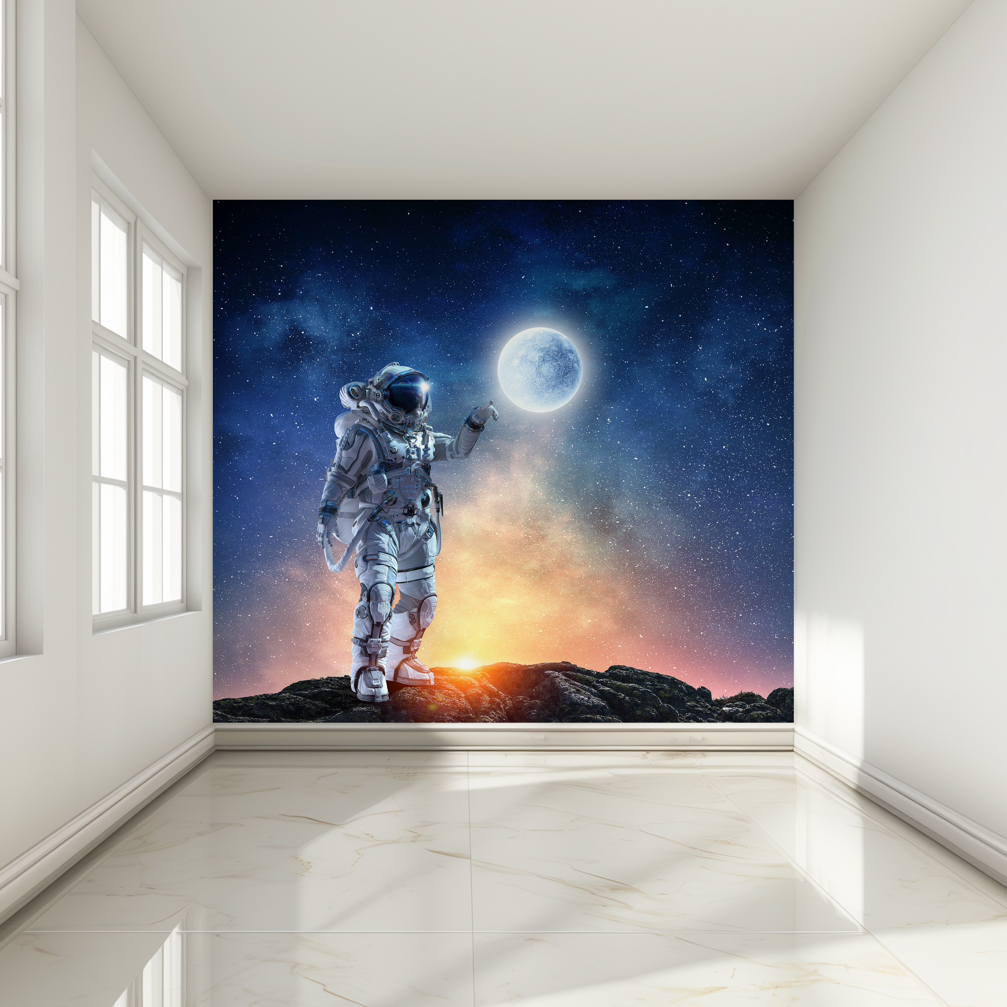 Фотообои 3д на стену "Космонавт", флизелиновые 300х270 см на кухню, спальню, зал, в детскую
