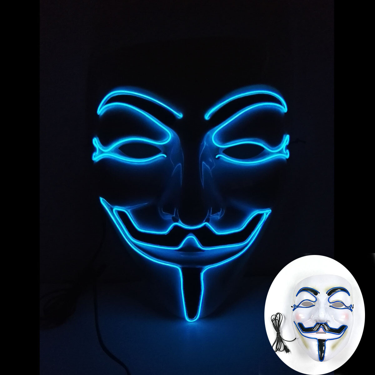 Маскарадная маска "Вендетта", светодиодная, V-образная, с эффектом рыбьего глаза