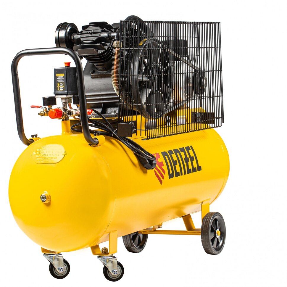 Компрессор воздушный BCV2200/100, ременный привод, 2,2 кВт, 100 литров, 370 л/мин Denzel, арт. 58110