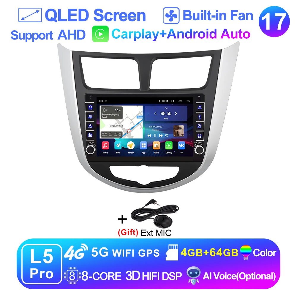 LEHX L6Pro 8 'ручка 2din Android 14 авторадио CarPlay автомобильный радио мультимедиа GPS стерео для Hyundai Verna Accent Solaris 2010-2016 L5 Pro(4-64GB)-0