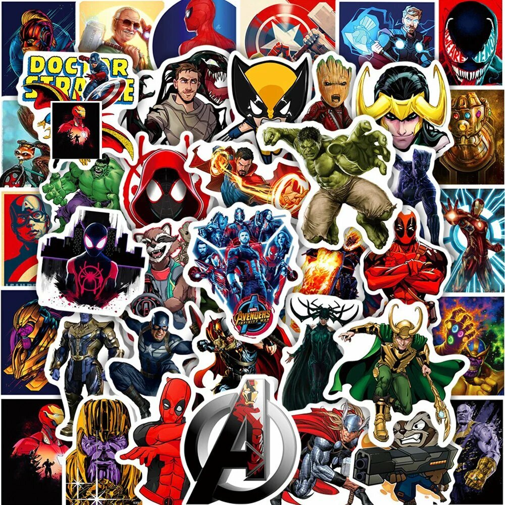 Наклейки Marvel: Человек-паук, Халк, Капитан Америка, 100PCS Style1
