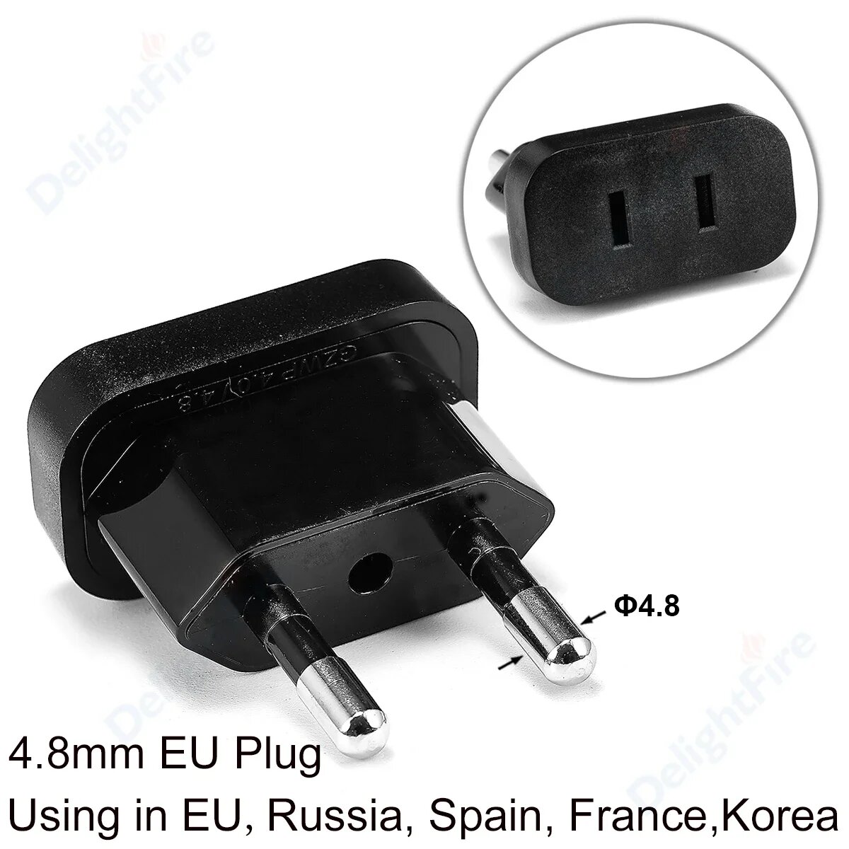 Дорожный адаптер DelightFire US в EU 1pcs, 4.8mm black