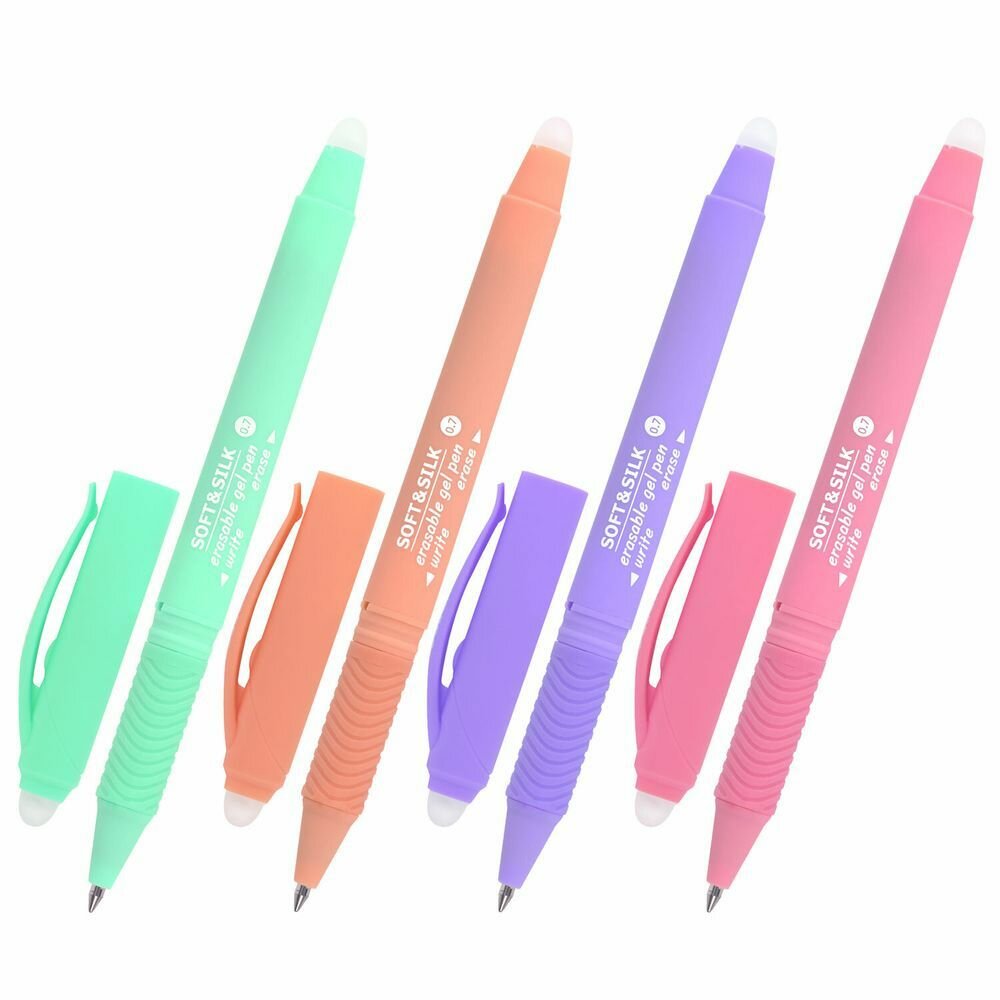 Ручка стираемая гелевая с грипом BRAUBERG "SOFT&SILK PASTEL", синяя, корпус ассорти, узел 0,7 мм, 143934 (3 штуки в упаковке)