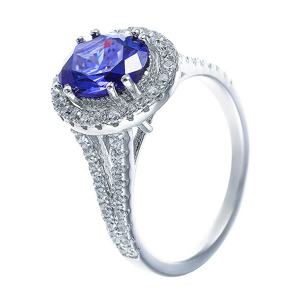 Перстень, серебро, 925 проба, родирование, александрит синтетический, циркон