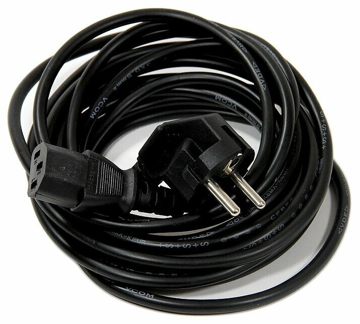 Кабель питания C13 VCOM для компьютера сетевой провод угловая вилка Schuko евровилка 5 метров проводник медь 3 * 0.5 мм2 (CE021-CU0.5-5M)
