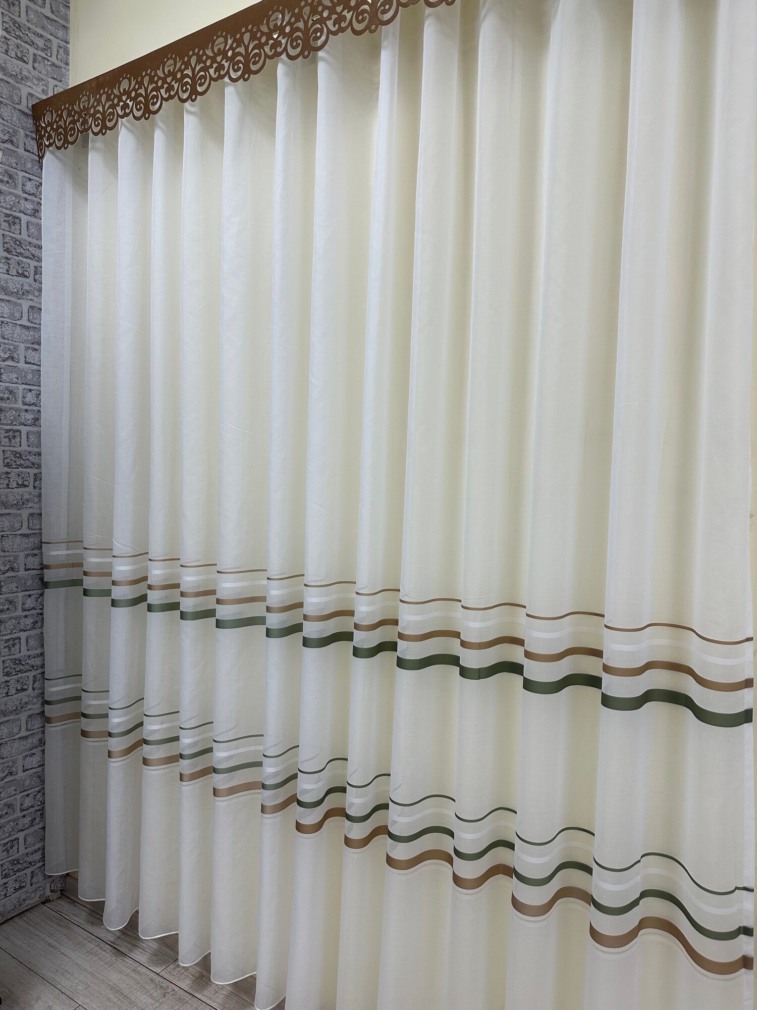 Льняной тюль полоска, ширина 5м, высота 2,7м