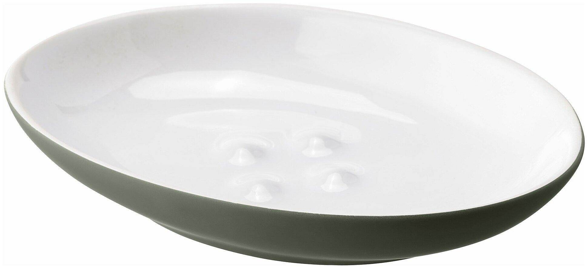 Мыльница икеа "Экольн", керамика, для ванны, овальная, серо-зеленая