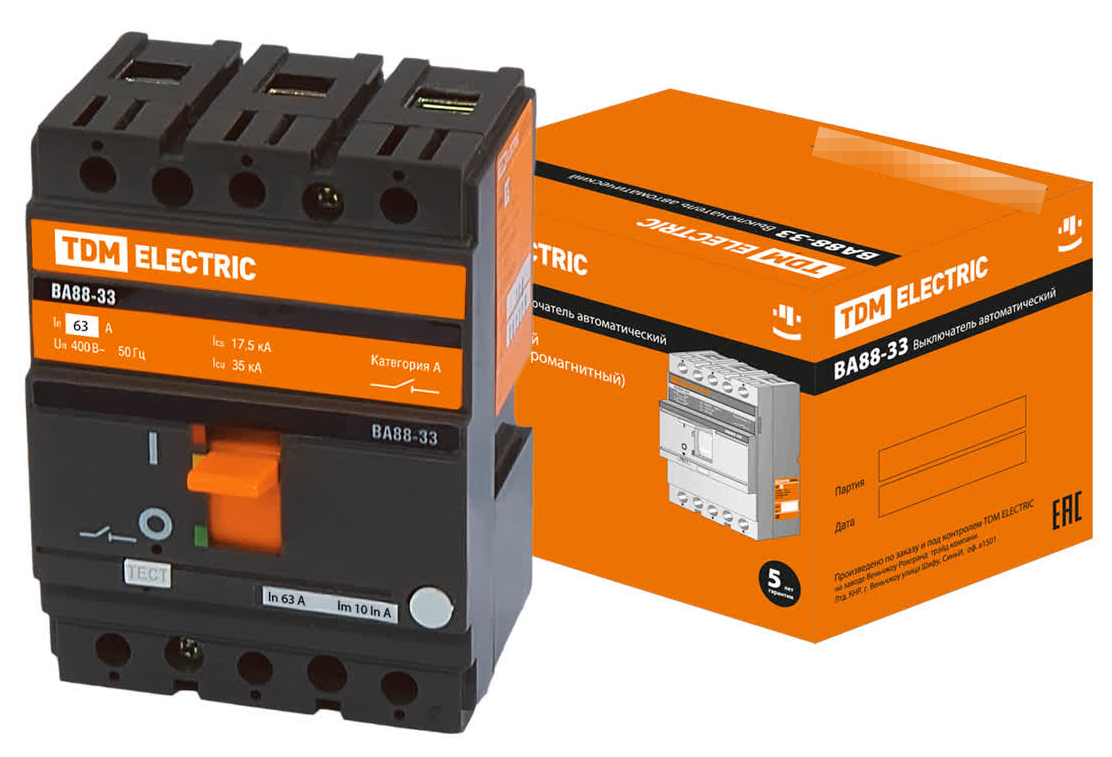 Автоматический выключатель TDM Electric / ТДМ Электрик ВА88-33, 3Р 63А, 35кА, SQ0707-0030 / электроавтомат