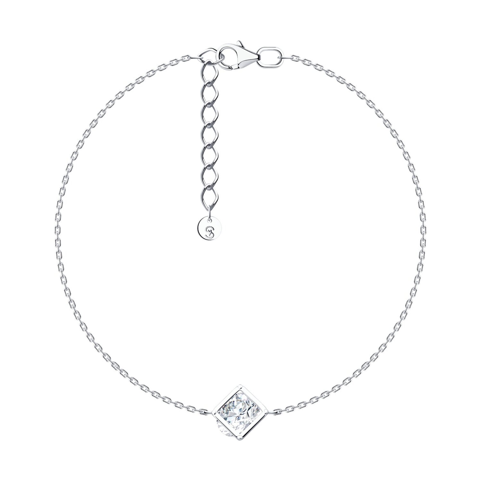 Браслет, серебро, 925 проба, родирование, фианит