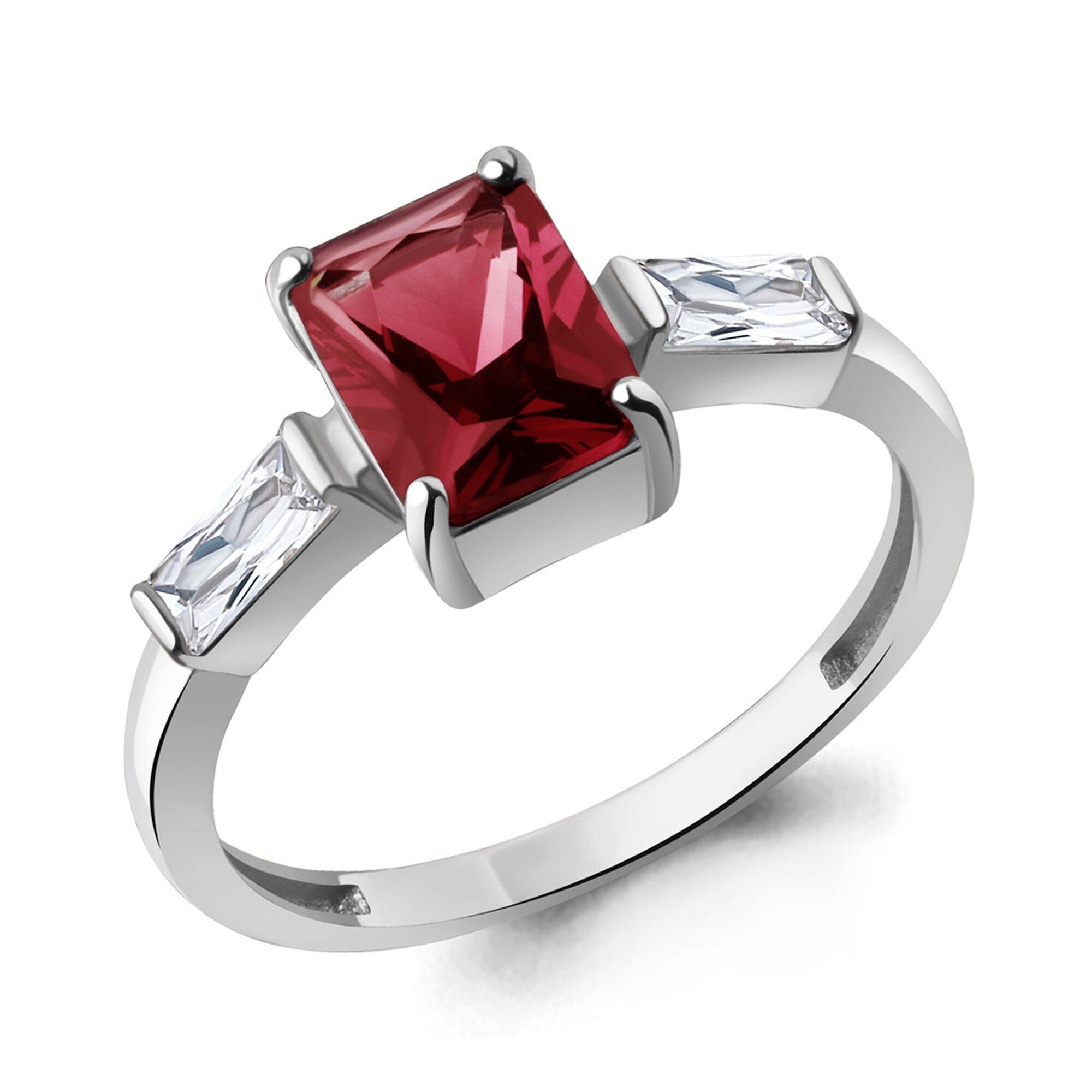 Кольцо, серебро, 925 проба, родирование, фианит, гранат