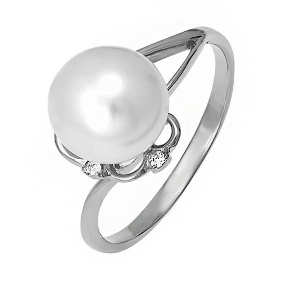 Кольцо, серебро, 925 проба, родирование, жемчуг, фианит