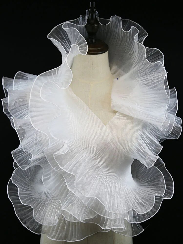 Прозрачное плиссированное сетчатое кружево Big Wave Lace WHITE, 3 yard X 15CM