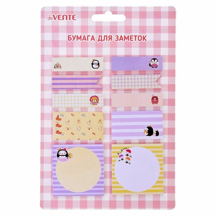 Бумага для заметок deVENTE "Penguin and Others", клейкая, 12х45 мм, 25х45 мм и 45х45 мм, 10х20 листов (2010119)