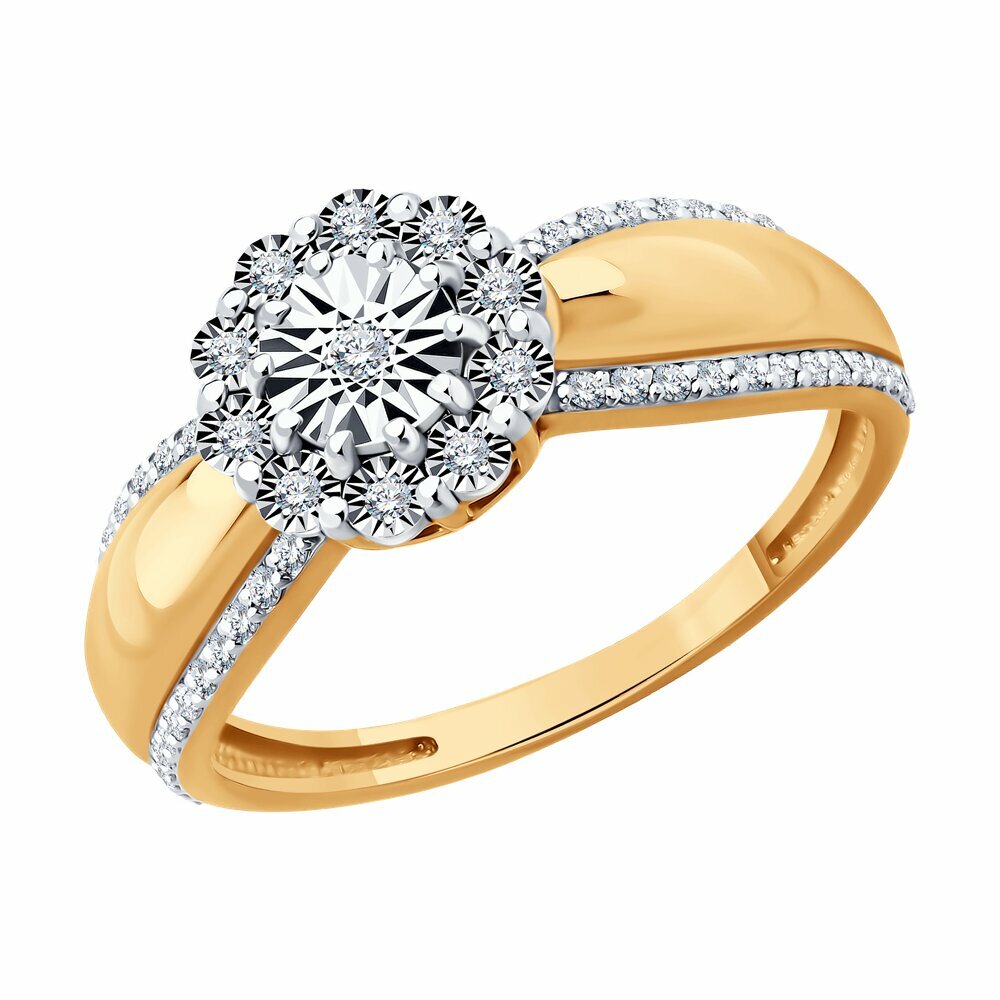 Кольцо, комбинированное золото, 585 проба, бриллиант