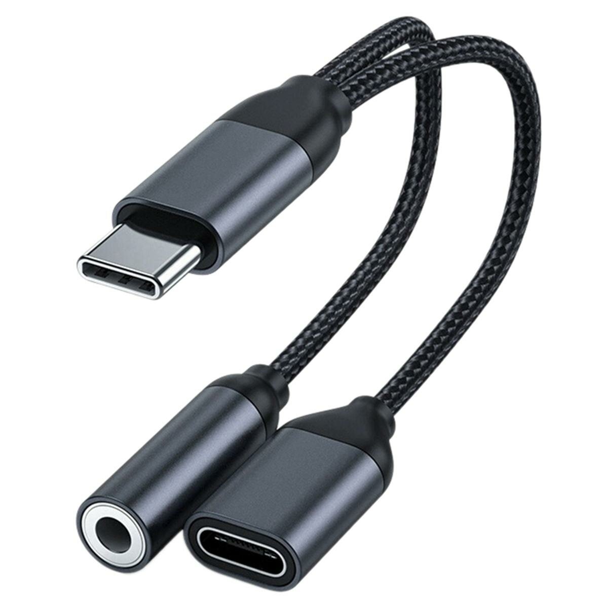 Адаптер для наушников и зарядного устройства 2-в-1 Type C - 3,5 мм, USB C - Aux Audio Jack, ЦАП Hi-Res и кабель для быст
