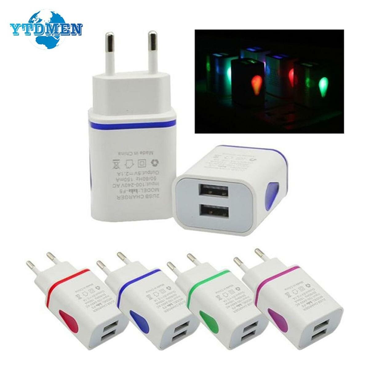 5V2A USB-зарядное устройство для Samsung Xiaomi Travel Illuminate, два порта, быстрая зарядка, адаптер питания EU US Plug для iPhone 13 12 Pro