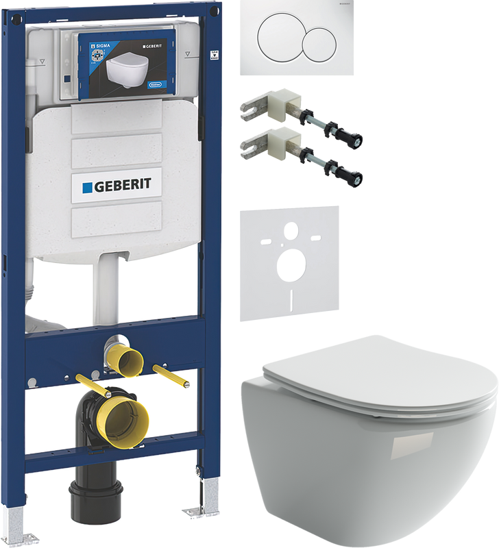 Комплект Унитаз подвесной Ceramicanova Metropol CN4002 безободковый + Крепления Geberit Duofix 111.815.00.1 к стене + Звукоизоляция + Инсталляция UP 320 111.300.00.5 + Кнопка Sigma 01 115.770.11.5 белая