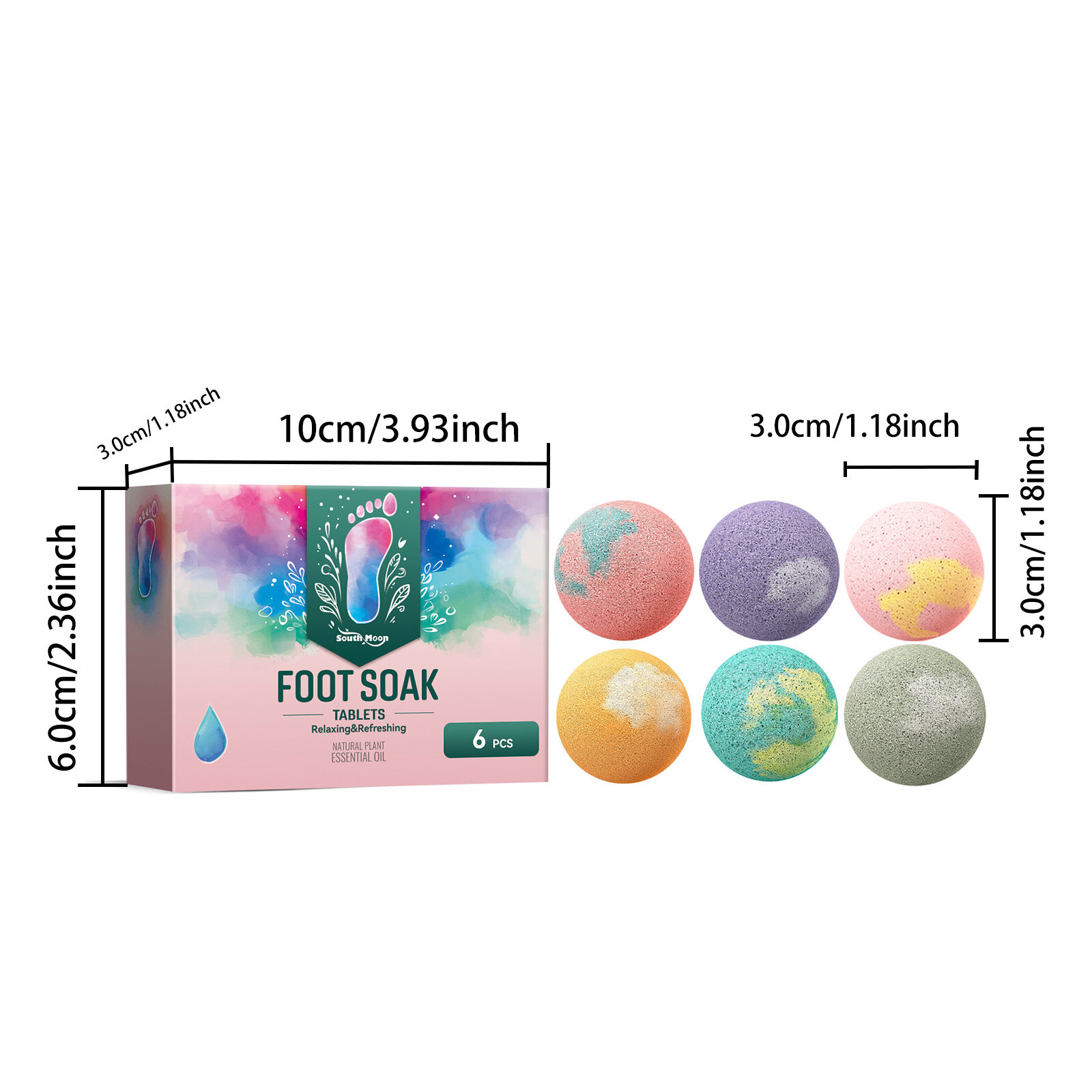 Шарики для ванночек для ног South Moon, 6 шт, эфирное масло, таблетки для замачивания ног, шарики для снятия стресса, удаляют омертвевшую кожу и запах ног, успокаивают и расслабляют ноги