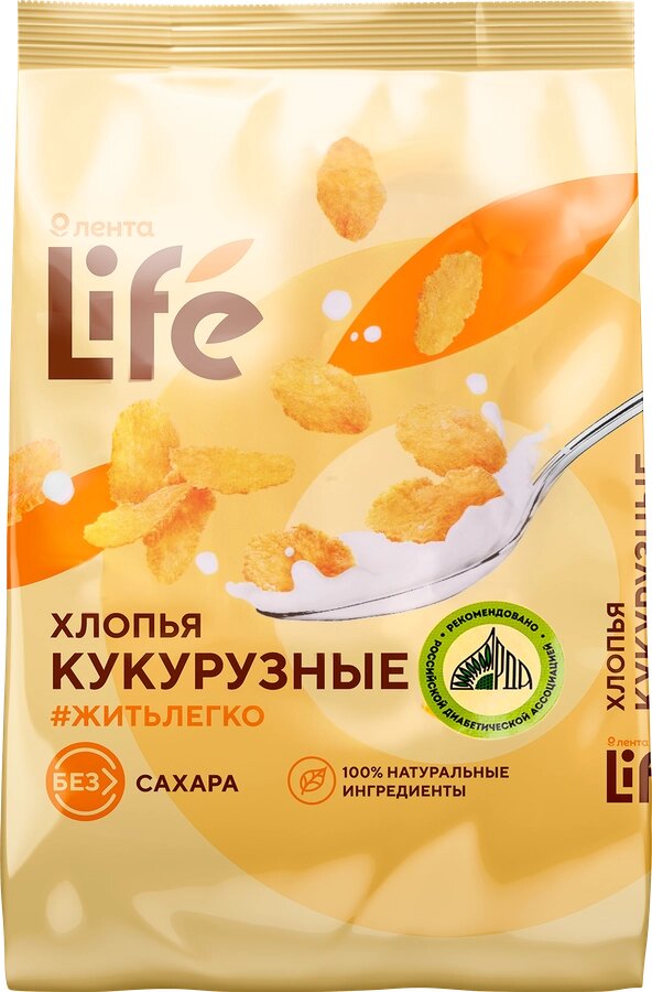 Готовый завтрак лента LIFE Хлопья кукурузные, без сахара, 350г