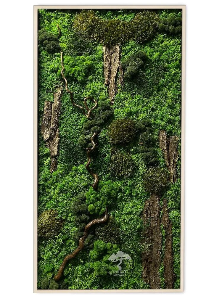 Панно/картина в раме "На опушке". Бежевый, 100*50 см. Дом Мха - MossArt.