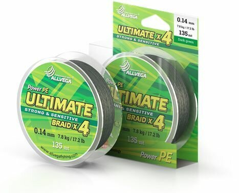 Плетеный шнур для рыбалки Allvega Ultimate 135 м темно-зеленый 0,28 мм (19,8 кг)