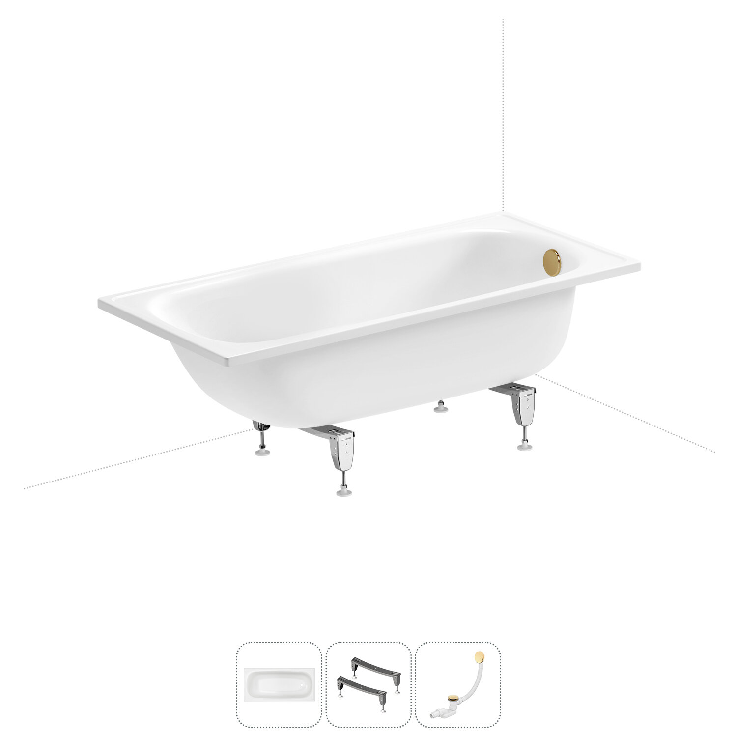 Стальная ванна 150х70 Sanitana BLB Europa 20220624R в наборе 3 в 1: металлическая ванна 150 х 70 см, ножки, слив-перелив