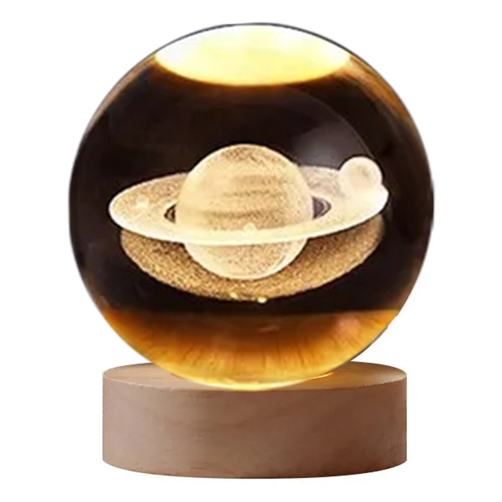 Хрустальный Шар Светодиодная Лампа: Диаметр 6 См 3D Лазерная Гравировка Галактики Внутри Шара - Компактный Ночник Для Спальни С Деревянным Основанием И Питанием От USB