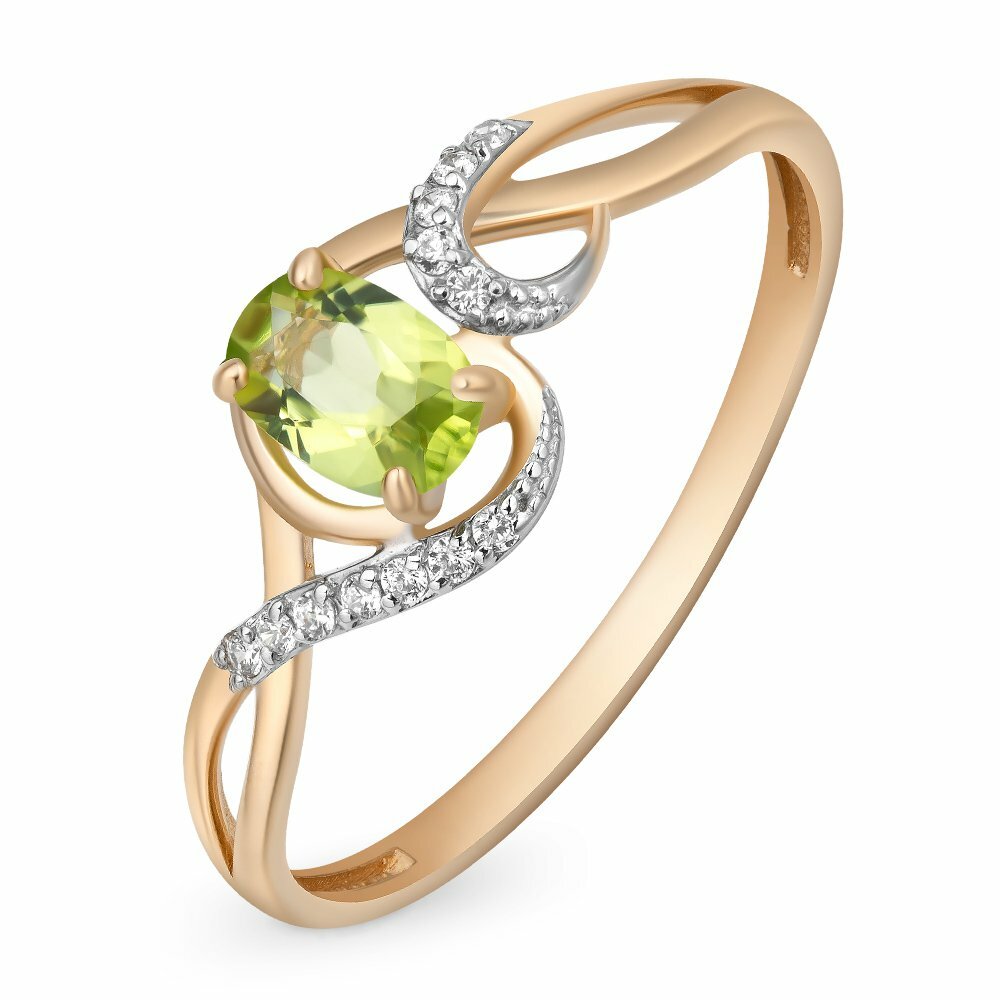 Кольцо, красное золото, 585 проба, родирование, фианит, хризолит