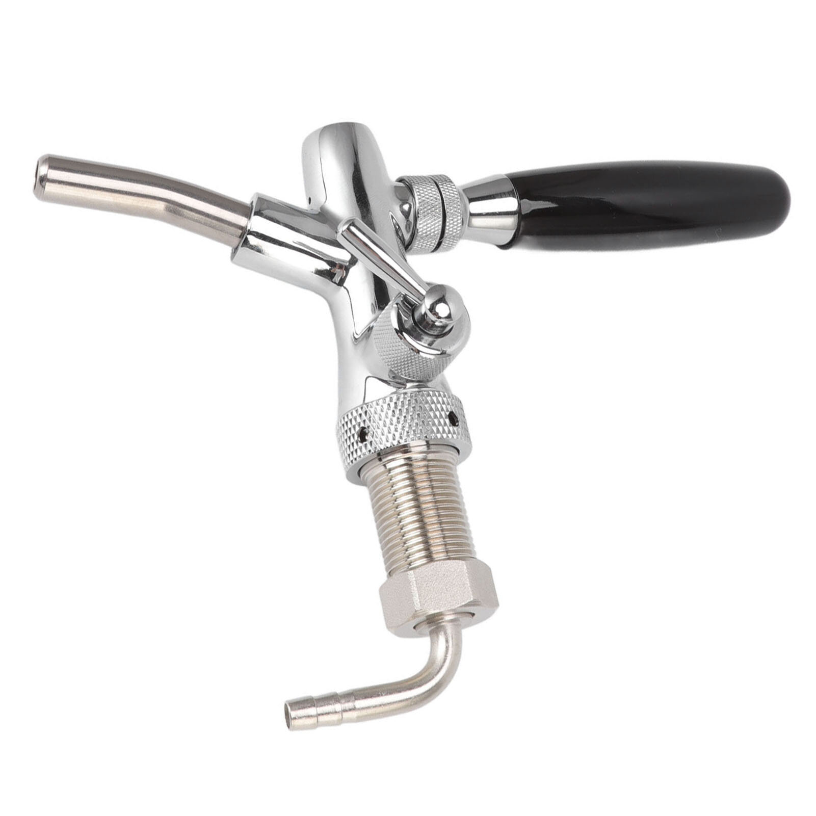 Кран для пива G5/8 из нержавеющей стали 304 Драфтный диспенсер для пива Инструмент для регулировки потока пива для бара Вес approx. 716g/25.26oz Пакет: 1 Кран для пива, 1 Ручка, 1 Труба, 2 Гайки (разные размеры), 4 Резиновые кольца (разные размеры)