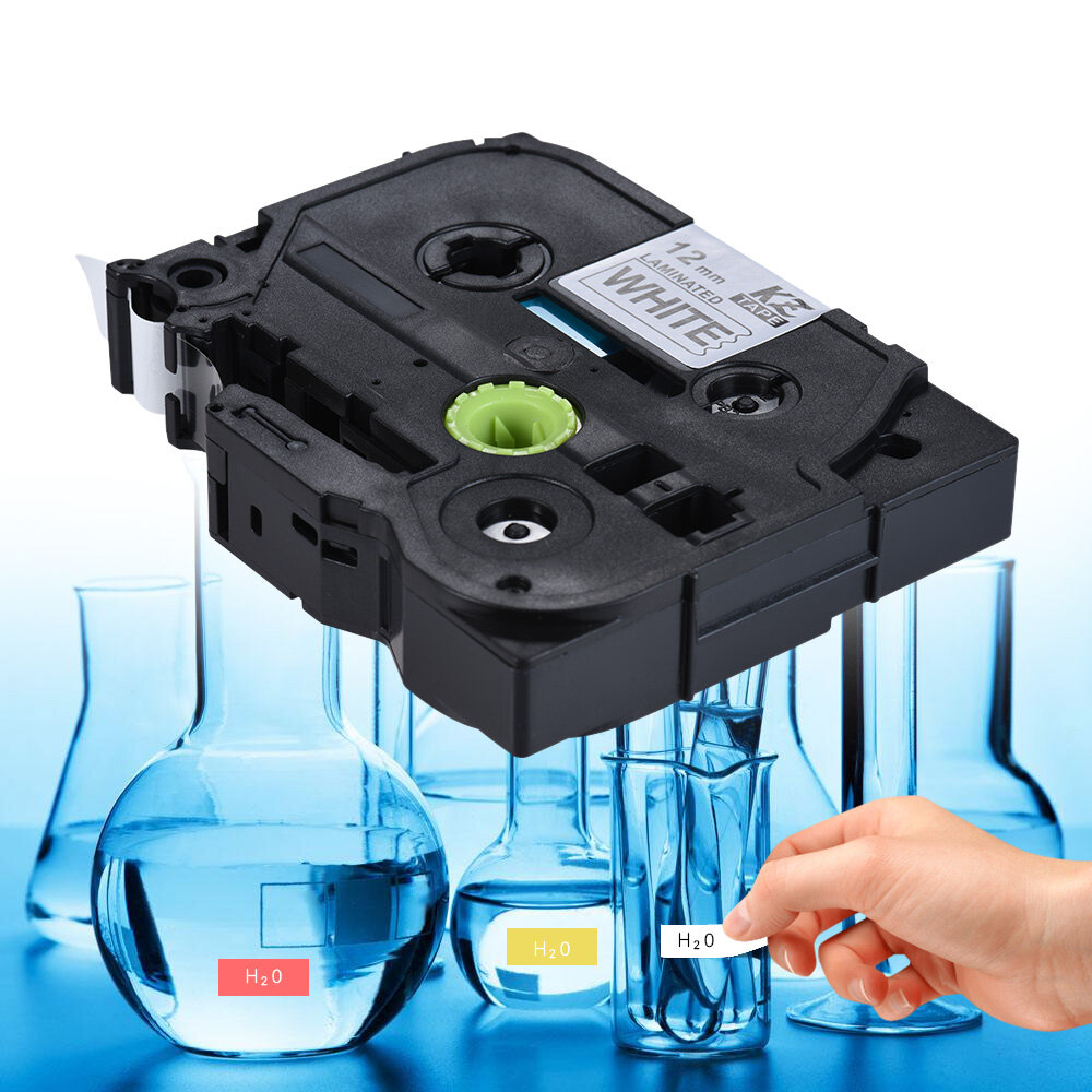 Ламинированная этикеточная лента черного цвета на белом фоне, совместимая с принтерами Brother P-touch PT-1010/PT-2100/PT-18R/PT-E200/PT-9500, 12 мм * 8 м.