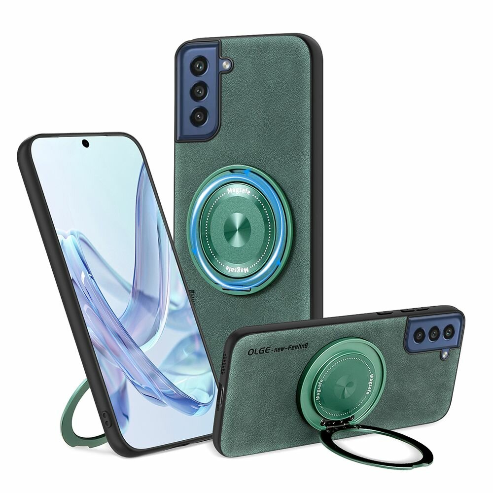 Чехол на Самсунг Галакси С21 ФЕ с поддержкой MagSafe/ магсейф для Samsung Galaxy S21 FE для использования магнитных аксессуаров, противоударный, вращающееся на 360металлическое кольцо