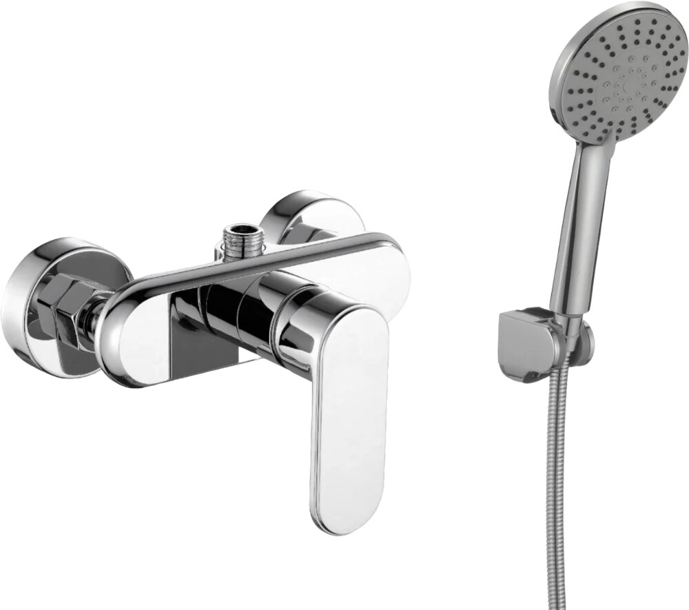 Смеситель для душа Savol S-600305S с душевым гарнитуром, хром, глянцевый, настенный, латунный, однорычажный, смеситель для ванны с душем