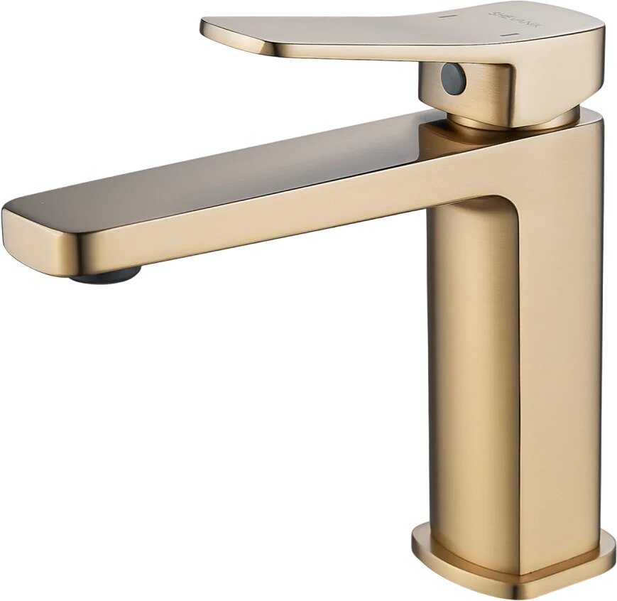 Смеситель для раковины Shevanik S9901G золотой, матовый, кран для ванной в раковину, из латуни, рычажный, с керамическим картриджем