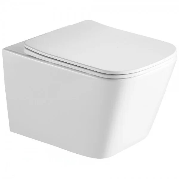 Унитаз подвесной SantiLine SL-5007T с микролифтом, безободковый, без бачка, фарфоровый, антивсплеск, белый прямоугольный